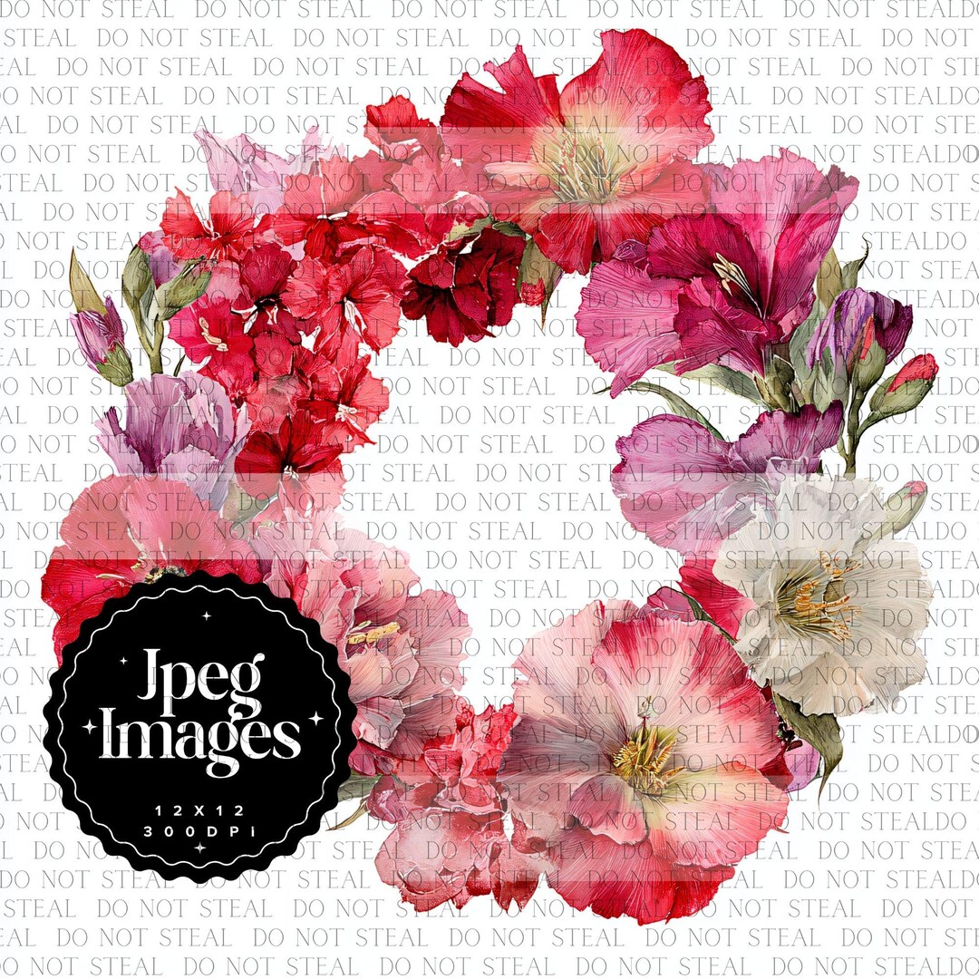 Red Poppy Floral Wreath Clipart JPEG, Watercolor Botanical Circle Frame ...