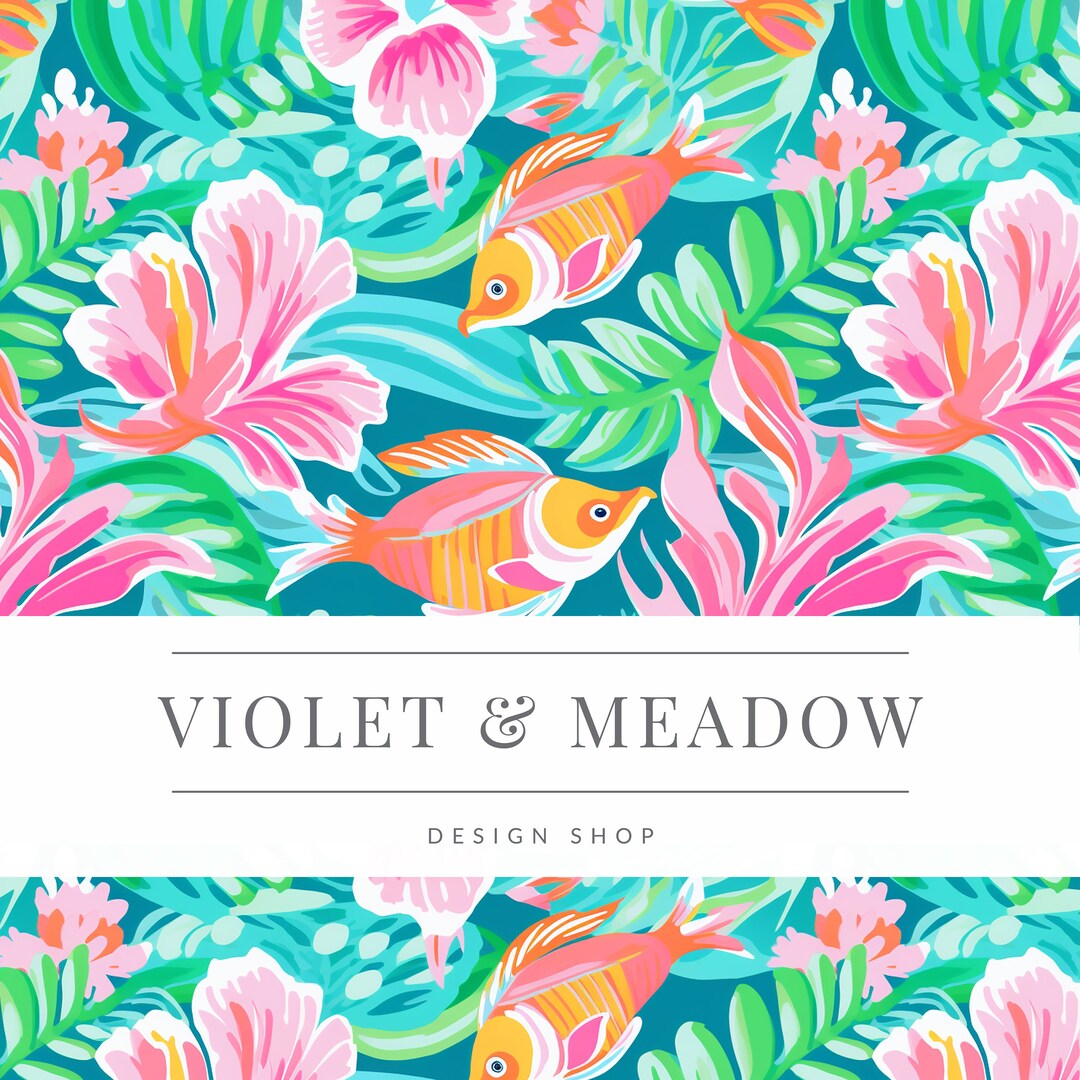 Preppy, Pink and Green Preppy Fish Summer Watercolor Seamless Pattern ...