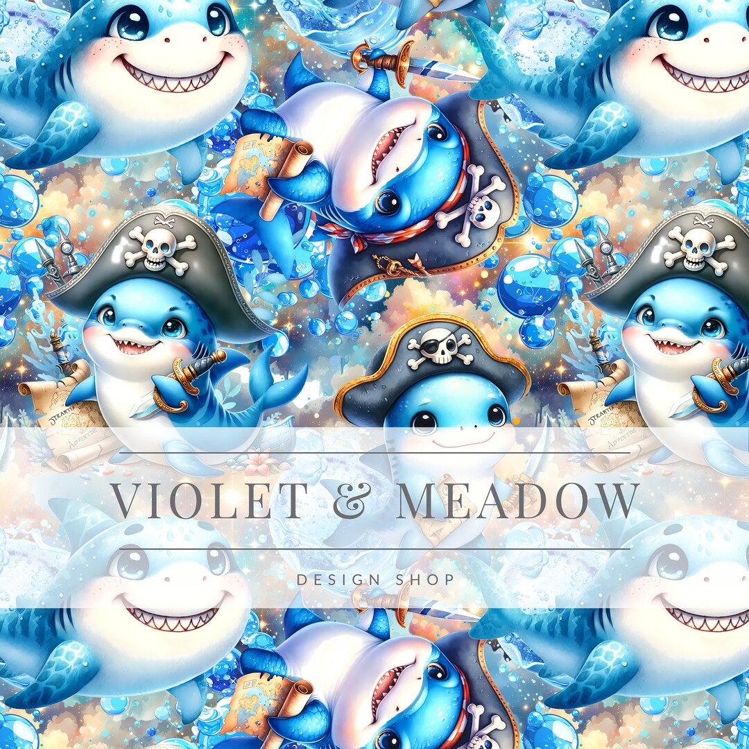 Seamless Pirate Sharks Pattern Rainbow Ocean | Cute Seamless Sharks ...