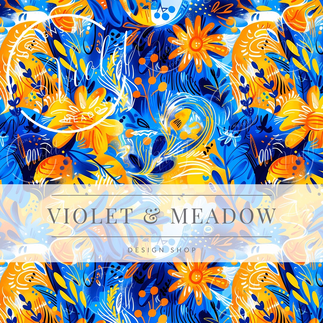 Orange and Blue Flowers Pattern | Pastel Blue Flowers | Seamless Repeat ...