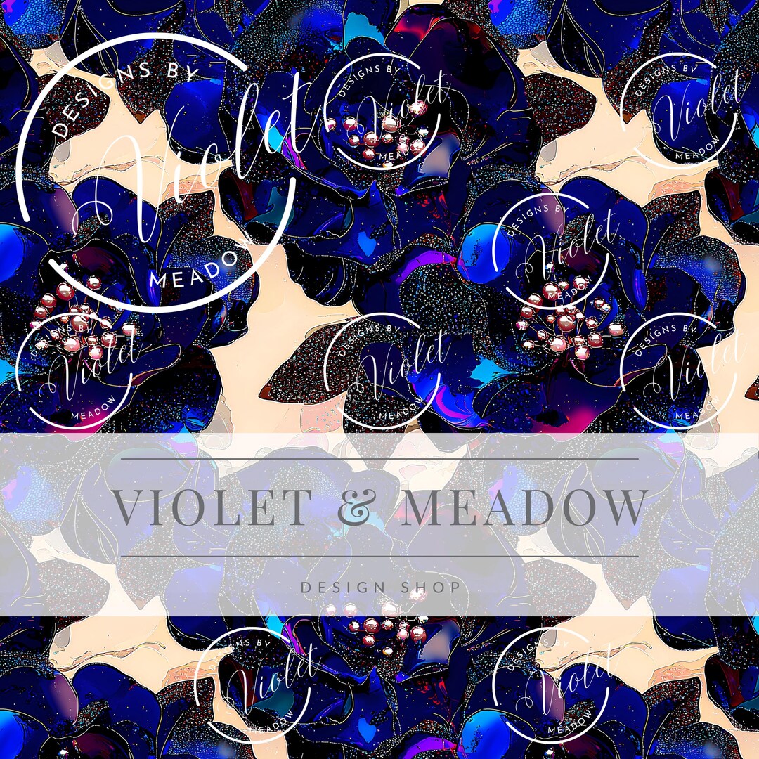 Dark Blue and Cream Floral Pattern, Seamless Vintage Floral Pattern ...