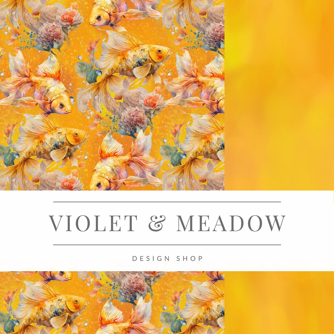 Seamless Fabric Pattern, Goldfish and Florals Printable, Aquatic, Pond ...