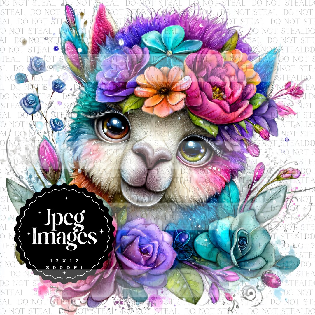 Whimsical Llama Clipart Bundle | Cute Boho Colorful Alpaca Art JPG ...