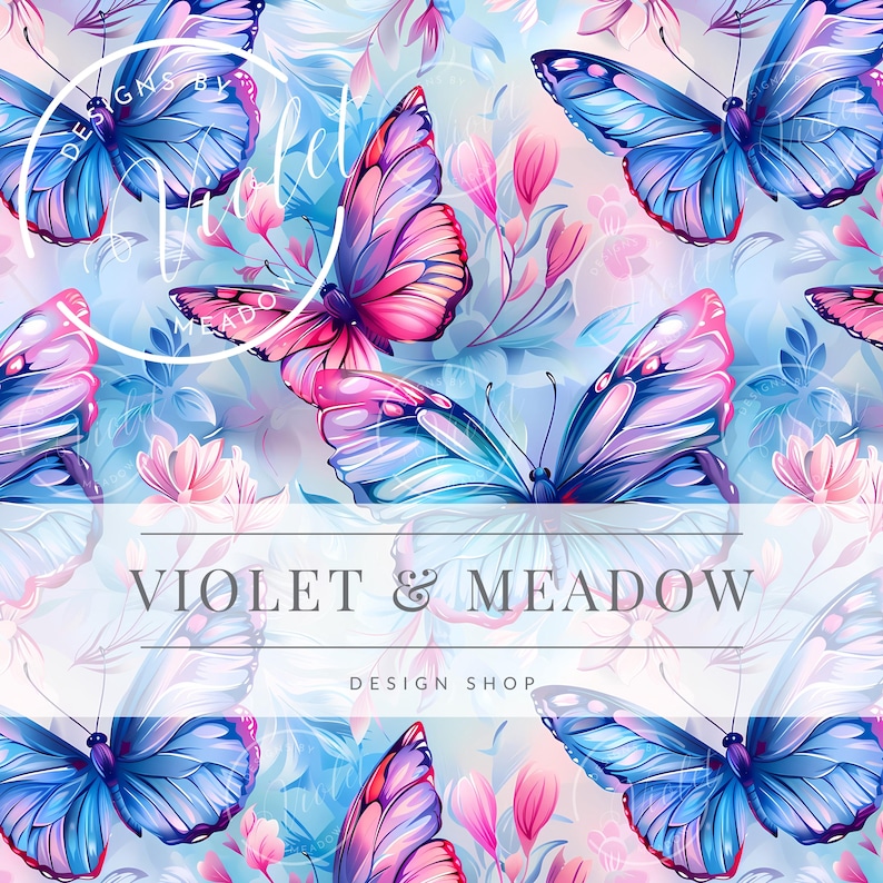 Pink and Blue Butterflies | Floral | Cute Seamless Repeat Pattern ...