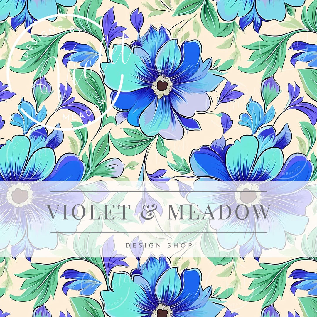 Blue and Green Flowers Pattern | Pastel Blue Flowers | Seamless Repeat ...