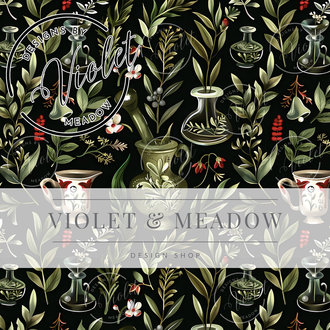 Witch Potions and Flowers Seamless File | Witch Herbs Pattern | Dark ...