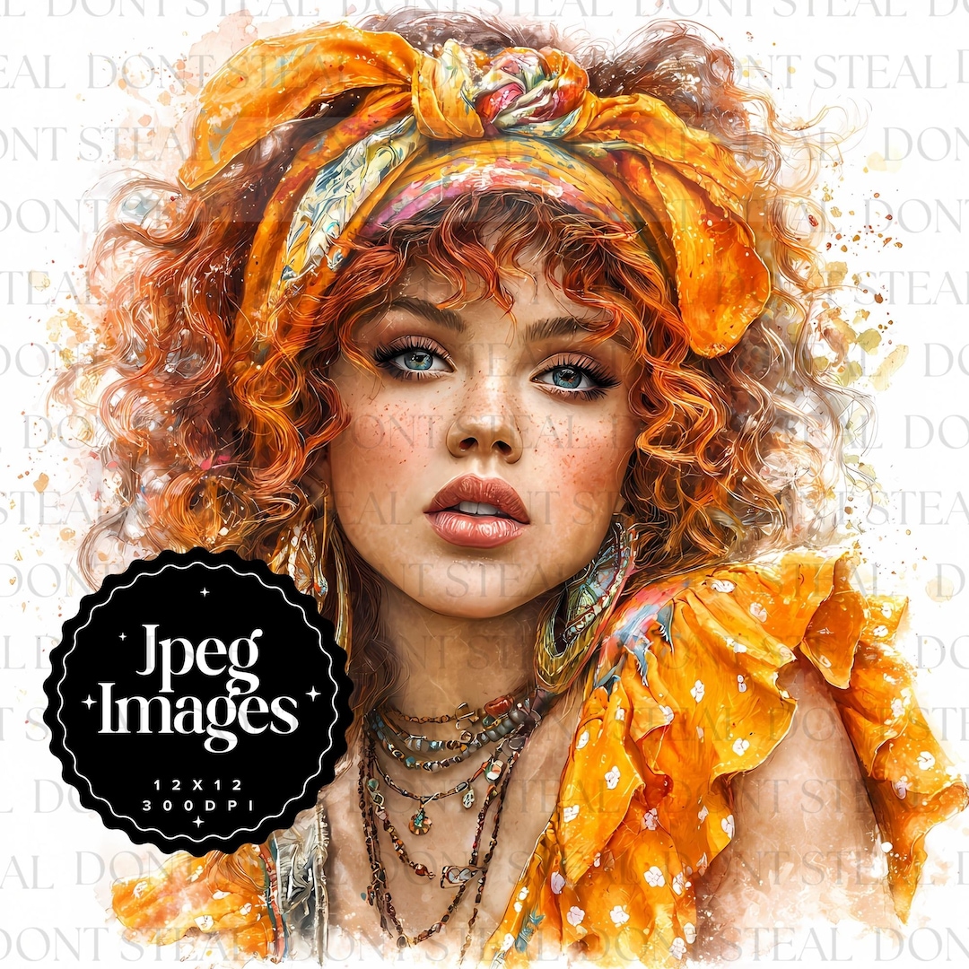 Retro Boho Chic Woman Art Print, Jpgs Junk Journaling, Scrapbooking ...