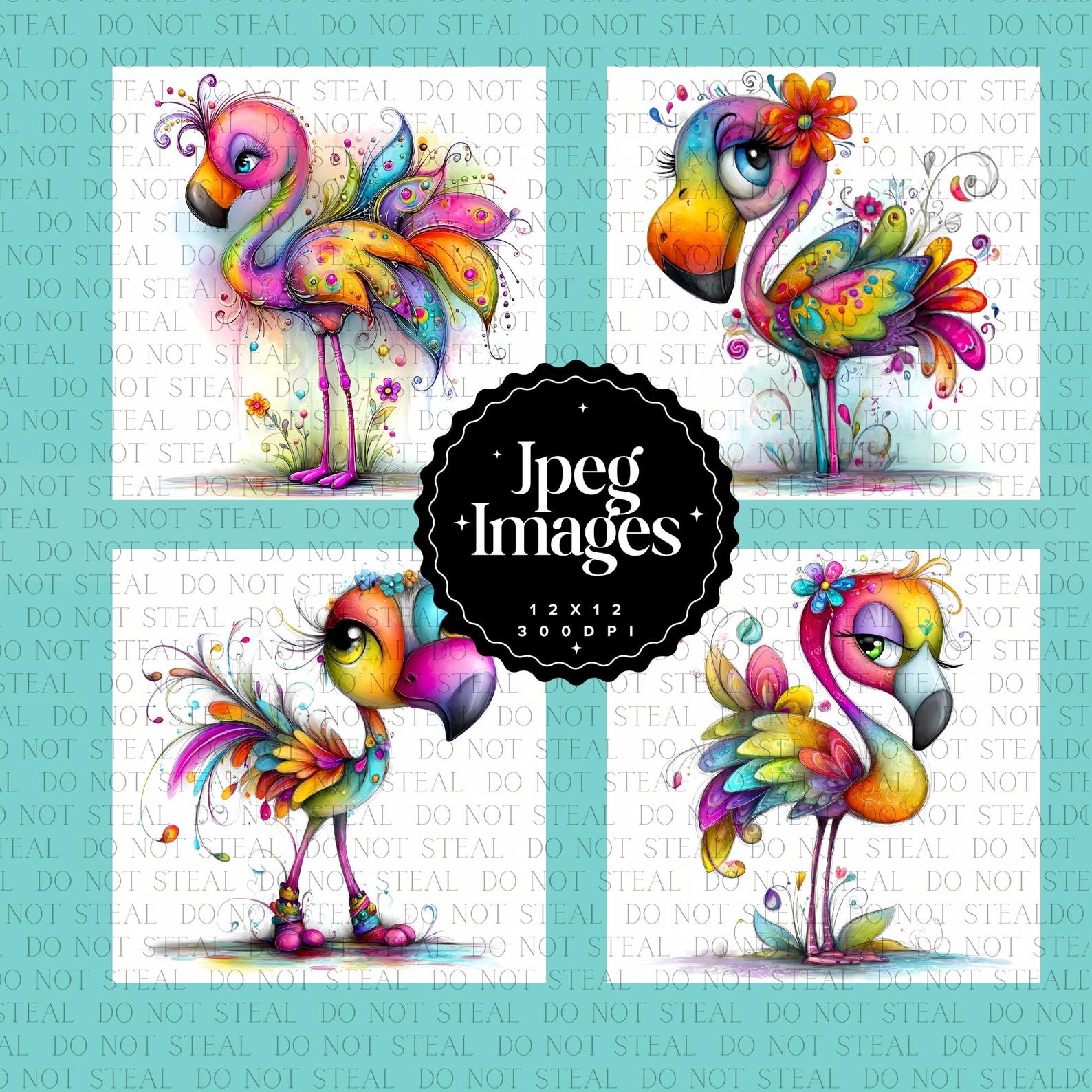 15 Whimsical Tropical Flamingo Clipart Bundle | Cute Quirky Flamingo ...