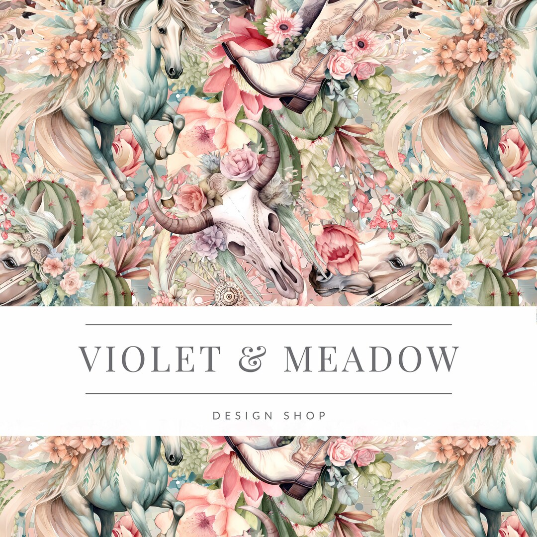 Boujee Western Coquette Steer Skull Flowers, Seamless Coquette, Cowgirl ...