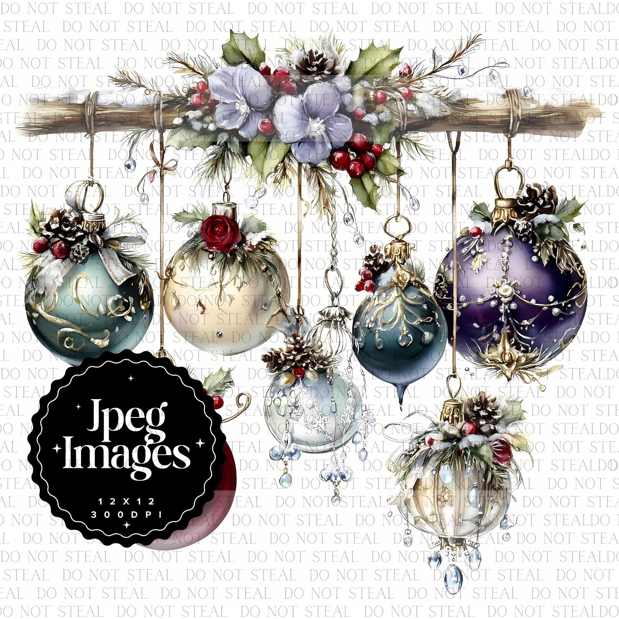 Soft Purple Christmas Clipart Bundle: Watercolor Christmas Graphics ...