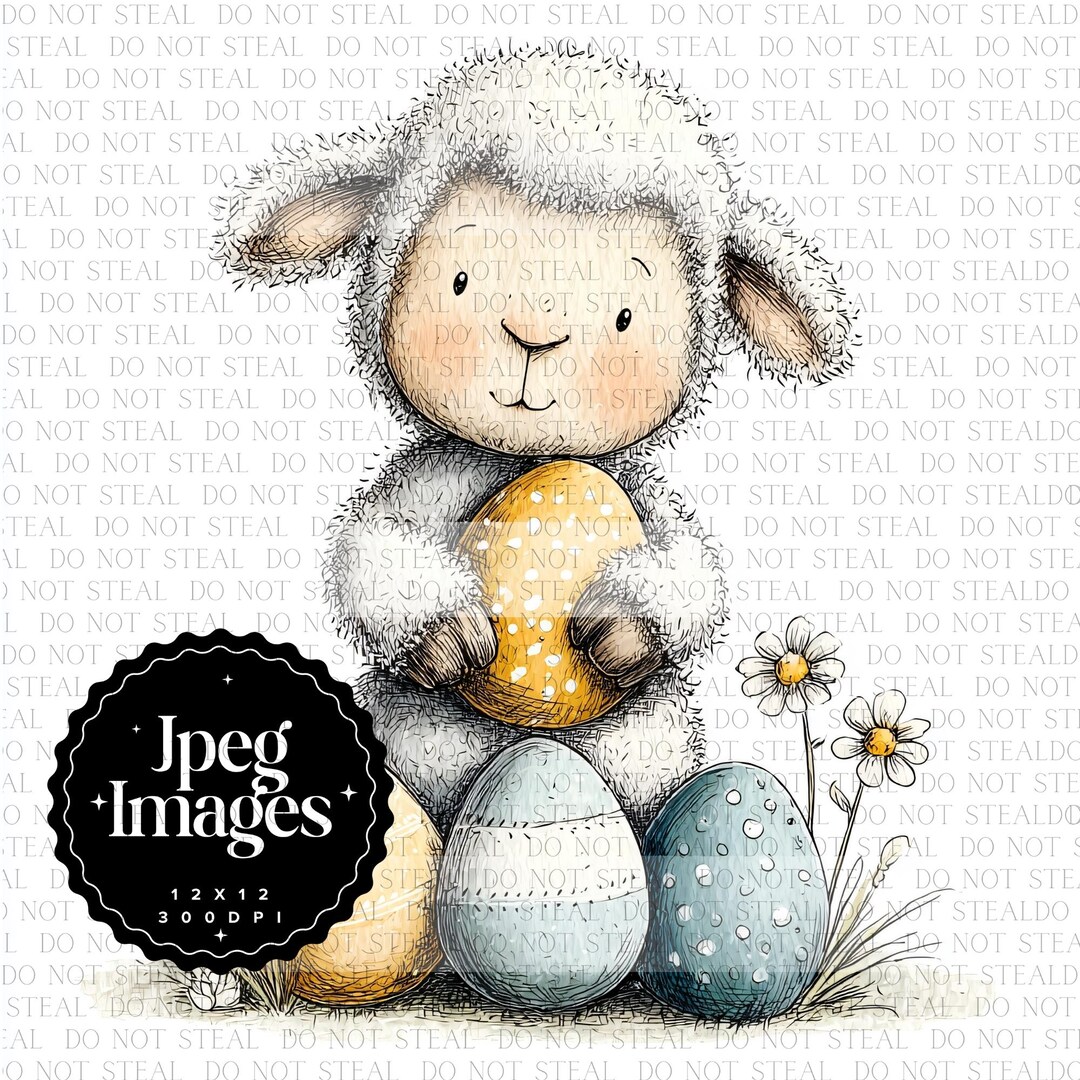 10 JPEG Easter Lamb Clipart – Cute Sheep JPG – Spring Daisy Flowers ...
