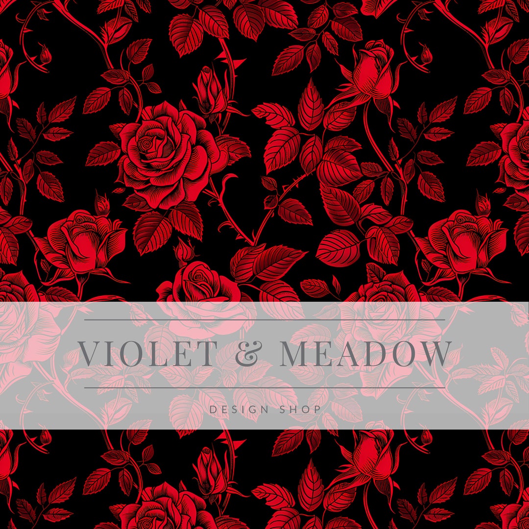 Dark Red Thorn Roses Fall Flowers | Gothic Flowers Seamless Repeat ...