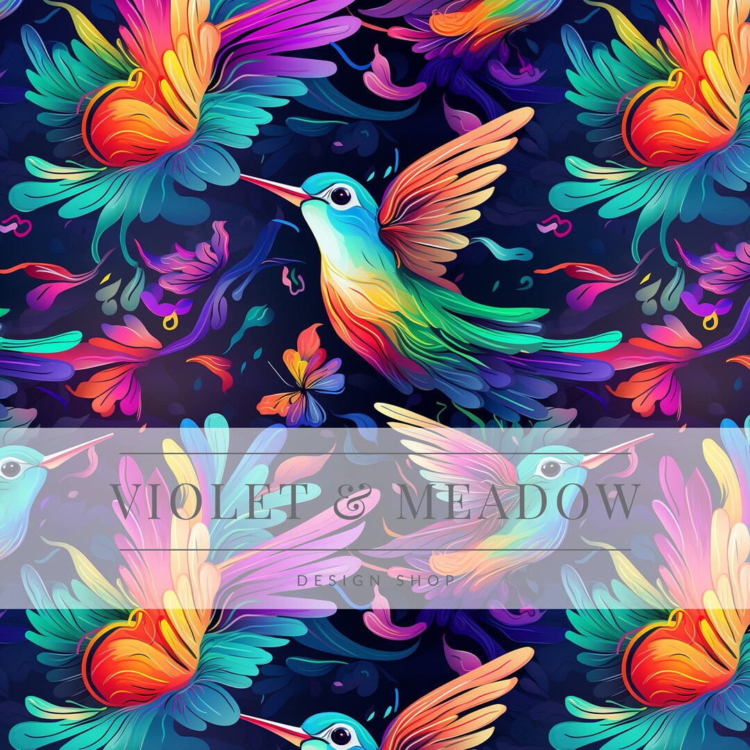 Preppy Hummingbird, Seamless Spring and Flowers, Seamless Birds ...