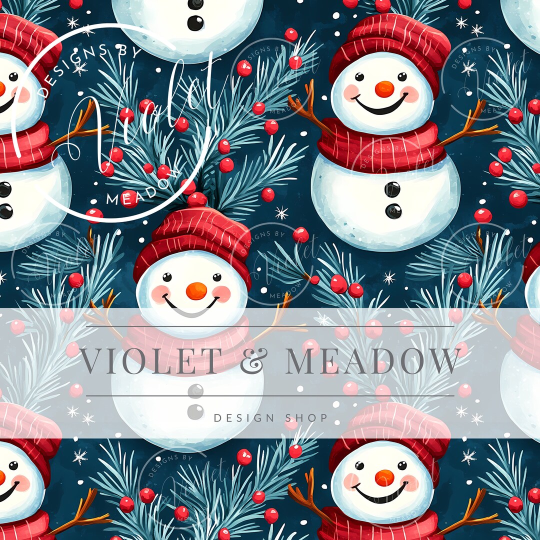Blue Floral Snowman Seamless Pattern Repeating File for Fabric Snowman ...