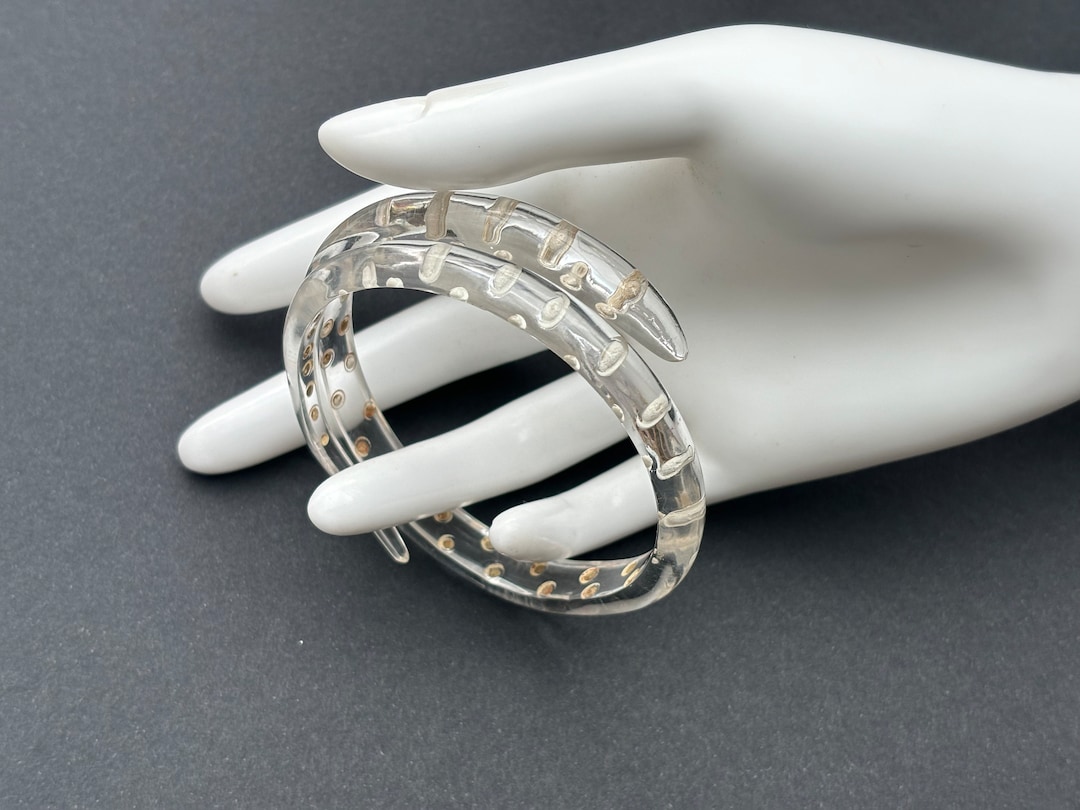 Vintage Art Deco Clear Lucite Reverse Carved Snake Bangle Bracelet With ...