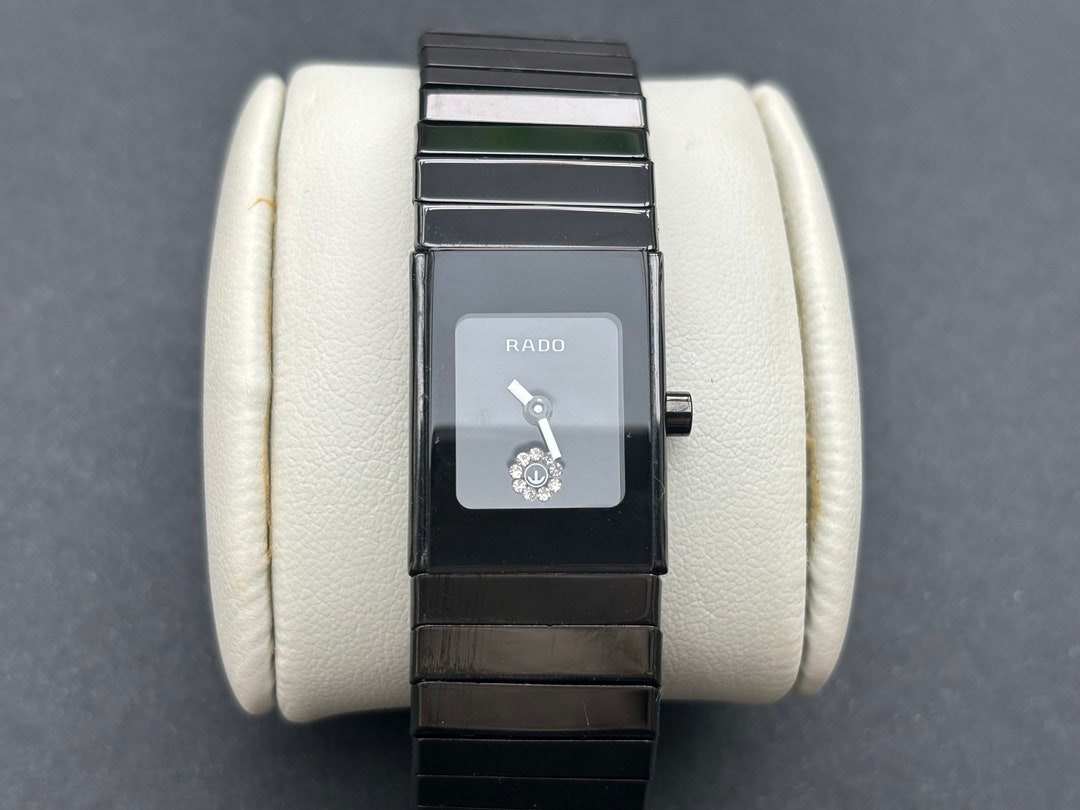 Vintage Women’s Rado Jubile Diamond Set 15mm Rectangle Face Black ...