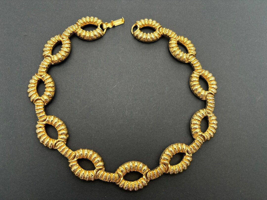Vintage Signed GJD Gold Tone Statement Large Oval Chain Necklace - Etsy