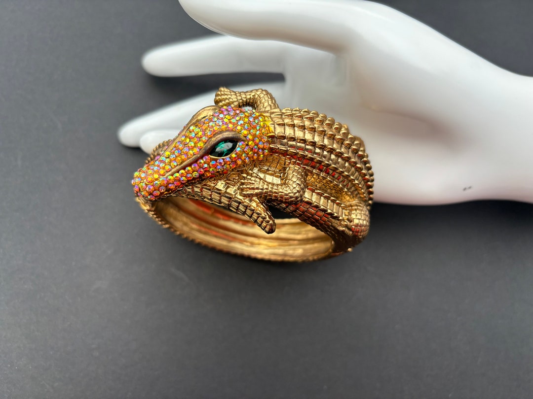 Vintage Butler and Wilson Gold Tone and Crystal Crocodile Cuff Bracelet ...