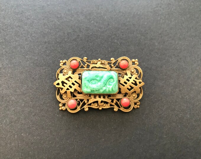 Vintage Max Neiger Czech Peking Glass & Coral Chinese Style Dragon ...