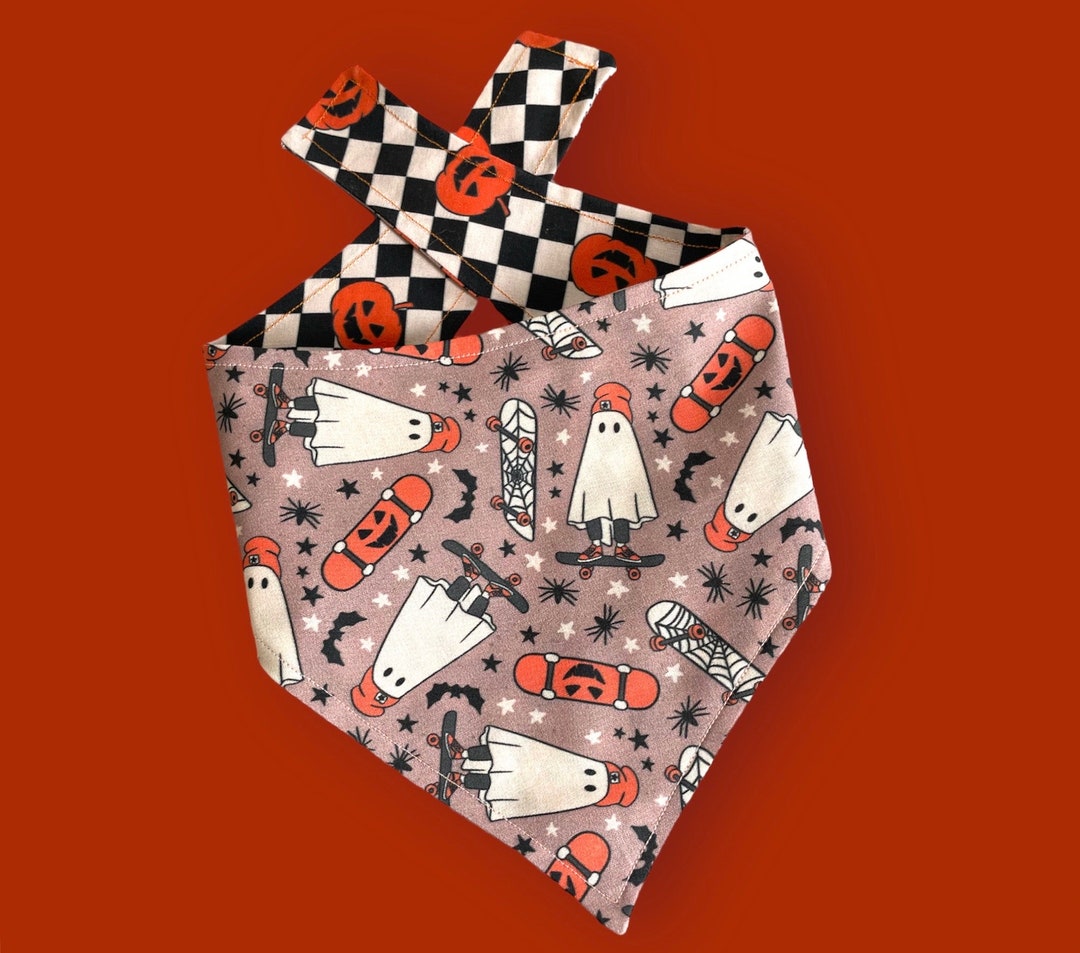 Skater Ghost Halloween Bandana, Cat/dog Bandanas, Snaps Reversible ...