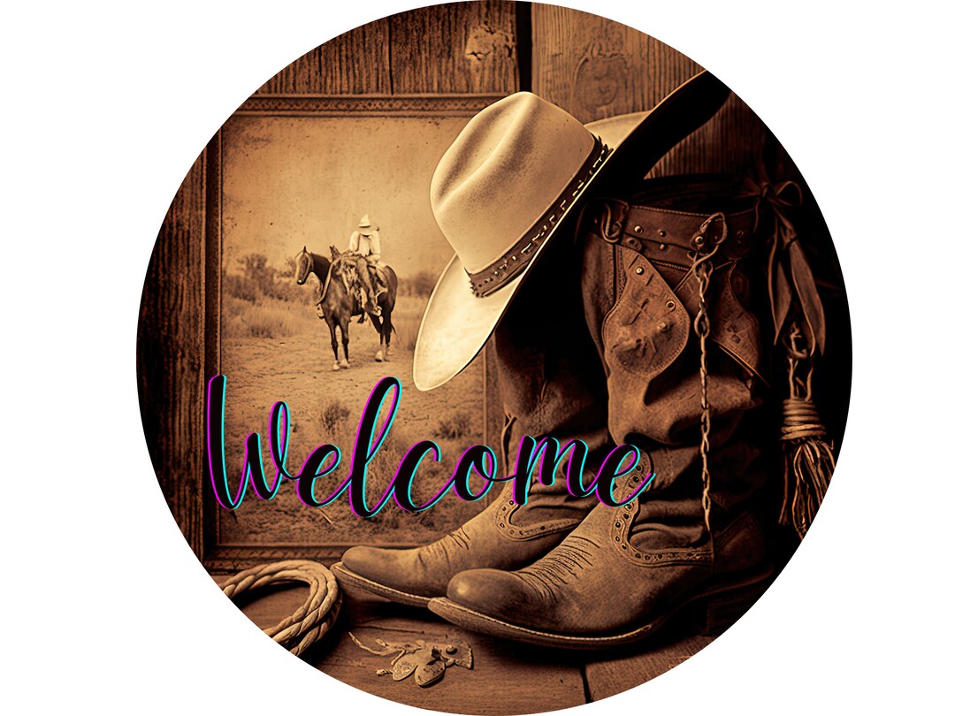 Western Welcome Wreath Sign, Western Boots and Hat Sign - Etsy