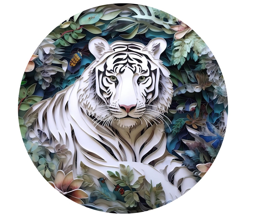 White Bengal Tiger Welcome Wreath Sign, 3-D Metal Bengal Tiger Sign ...