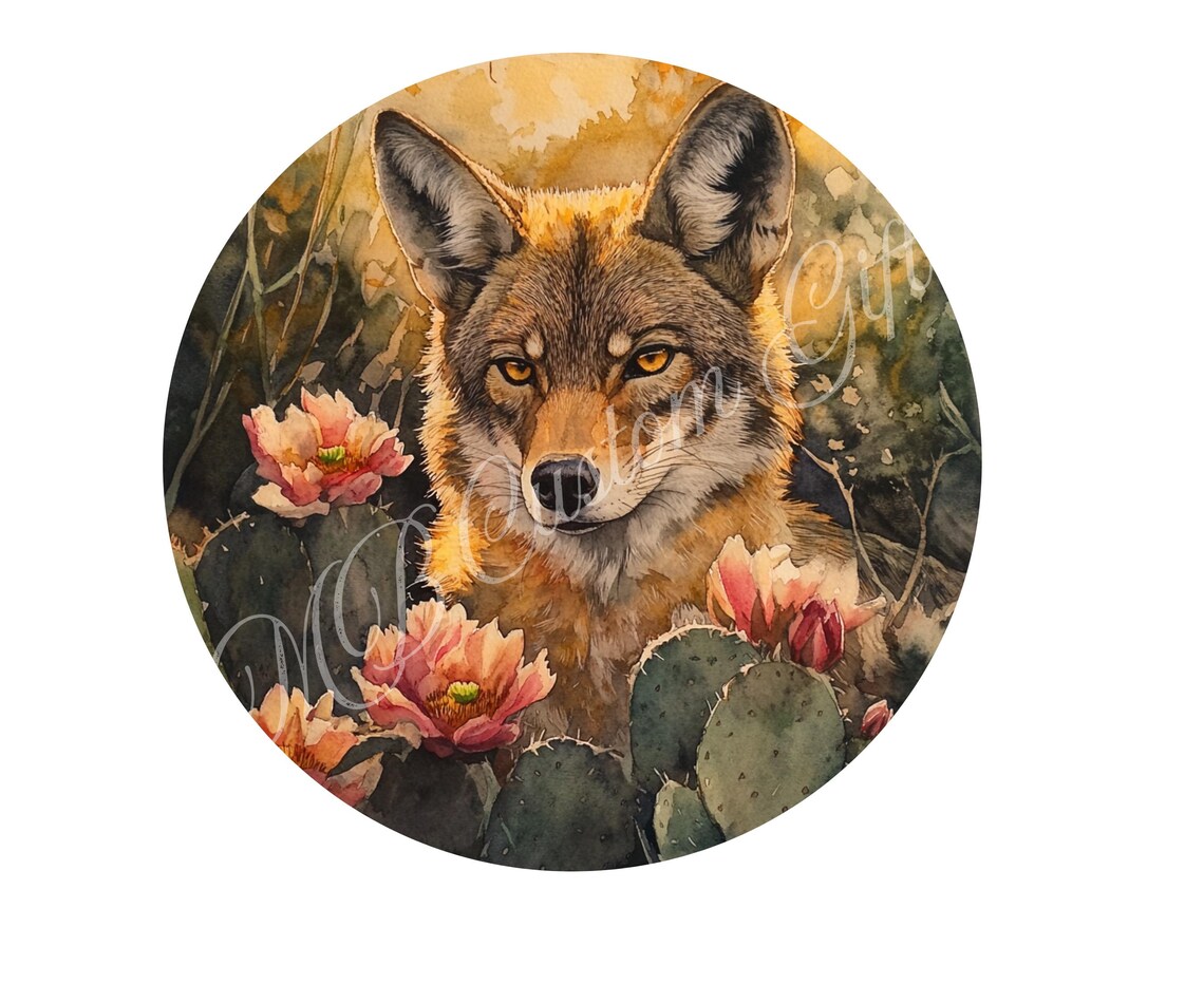 Coyote Desert Bloom Sign: Southwest Wildlife Wreath Attachment - Etsy