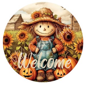Autumn Scarecrow Welcome Wreath Sign, Metal Autumn Scarecrow Sign ...