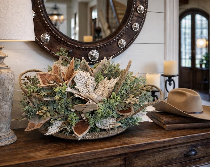 Western Neutral Greenery Centerpiece. Rustic Farmhouse Table Decor ...