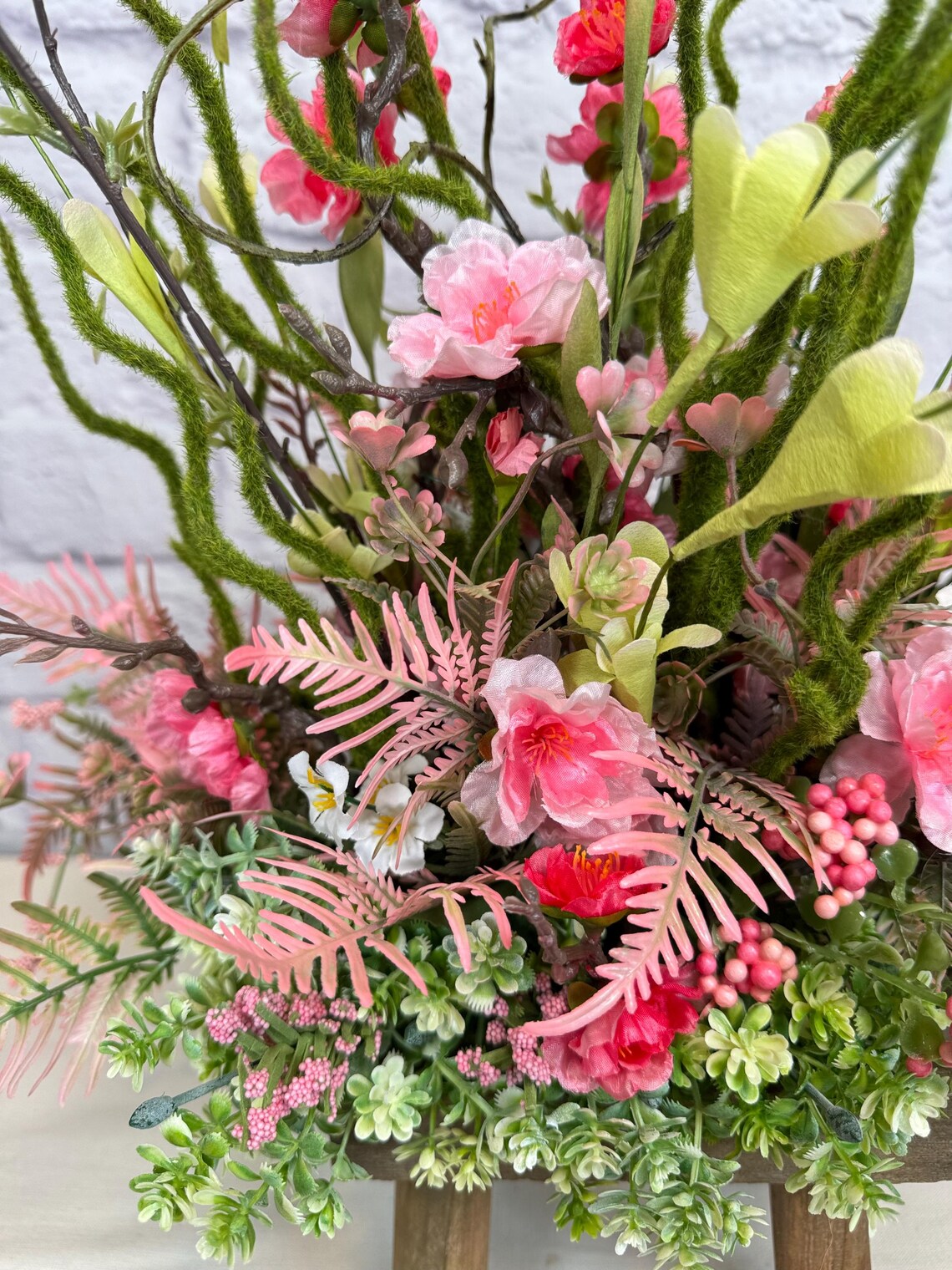 Handcrafted Spring Floral Arrangement: Pink & Green Farmhouse ...