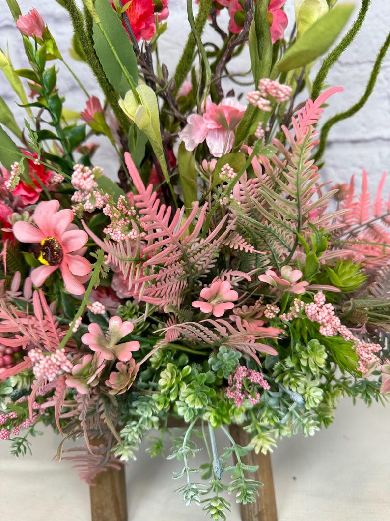Handcrafted Spring Floral Arrangement: Pink & Green Farmhouse ...