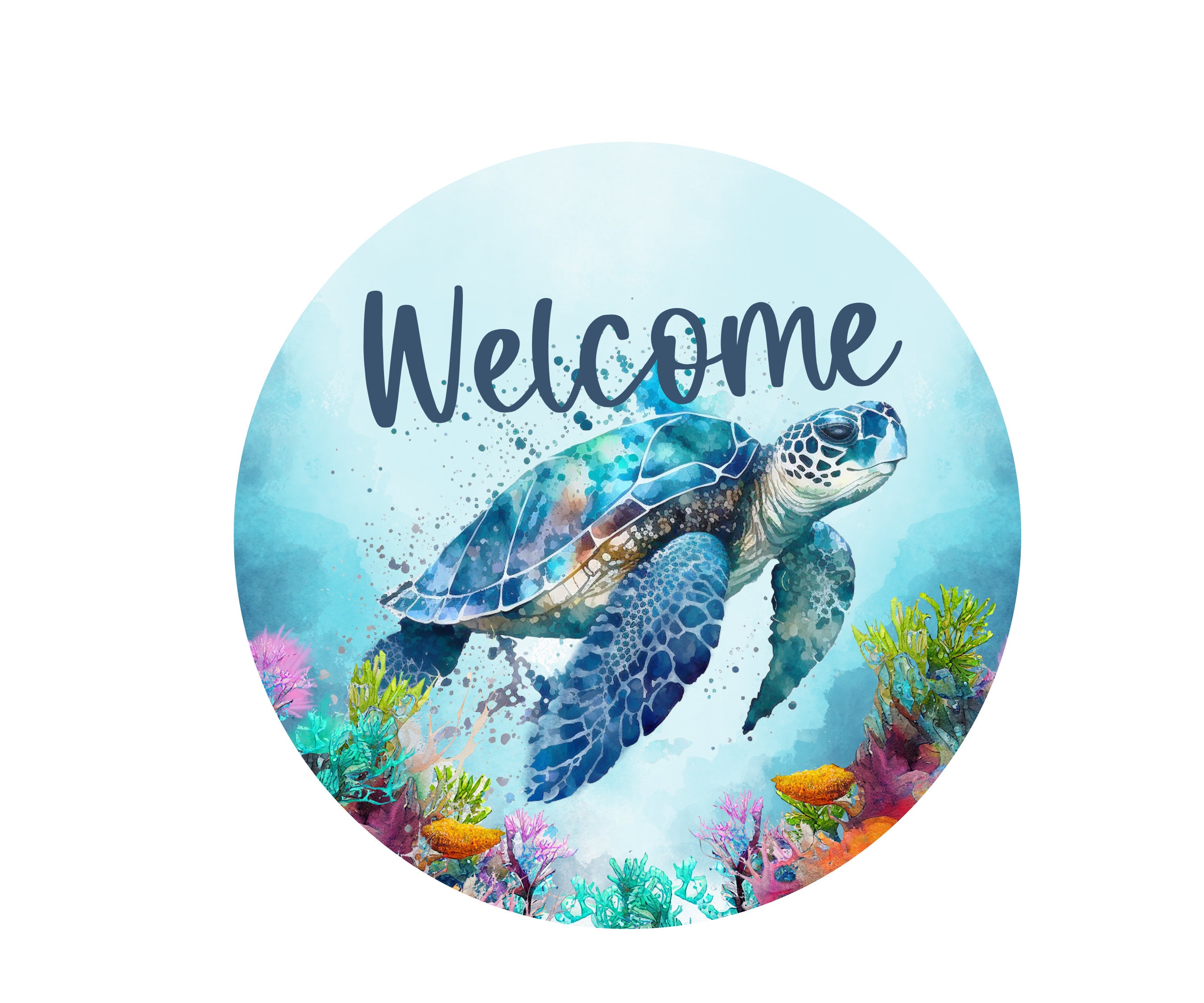 Turtle Welcome Sign: Beach Wreath Decor, Aluminum Round Sign - Etsy