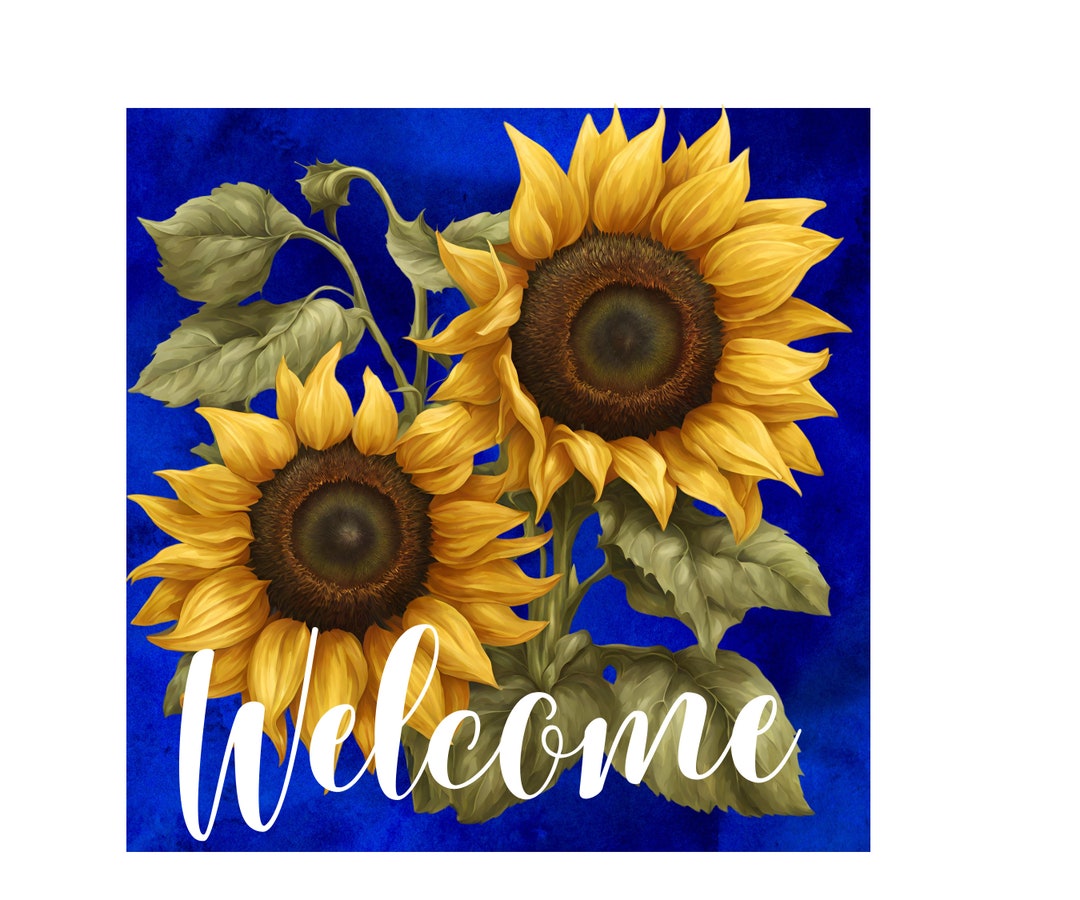 Yellow Sunflowers With Blue Background Wreath Sign, Metal Sunflowers ...