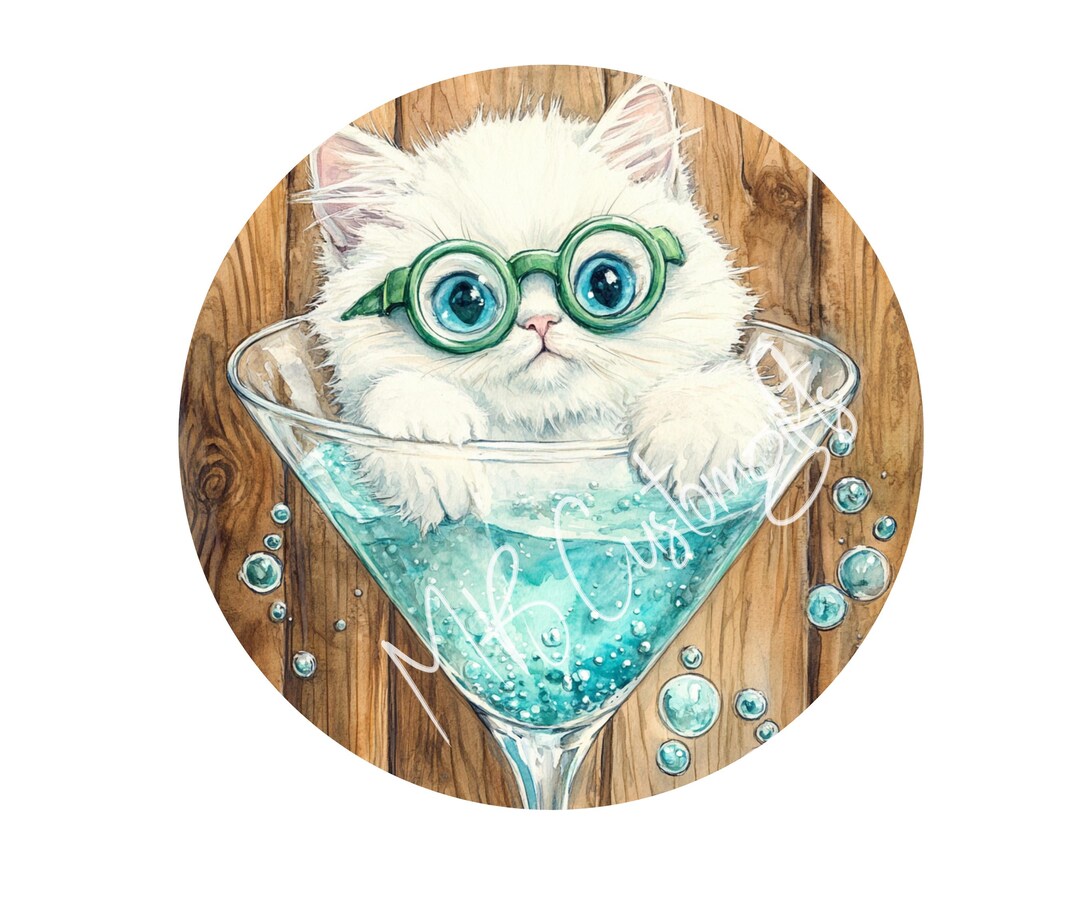 Cute Cat Martini Glass Sign for Wreaths | Funny Pet Décor | Sublimation ...