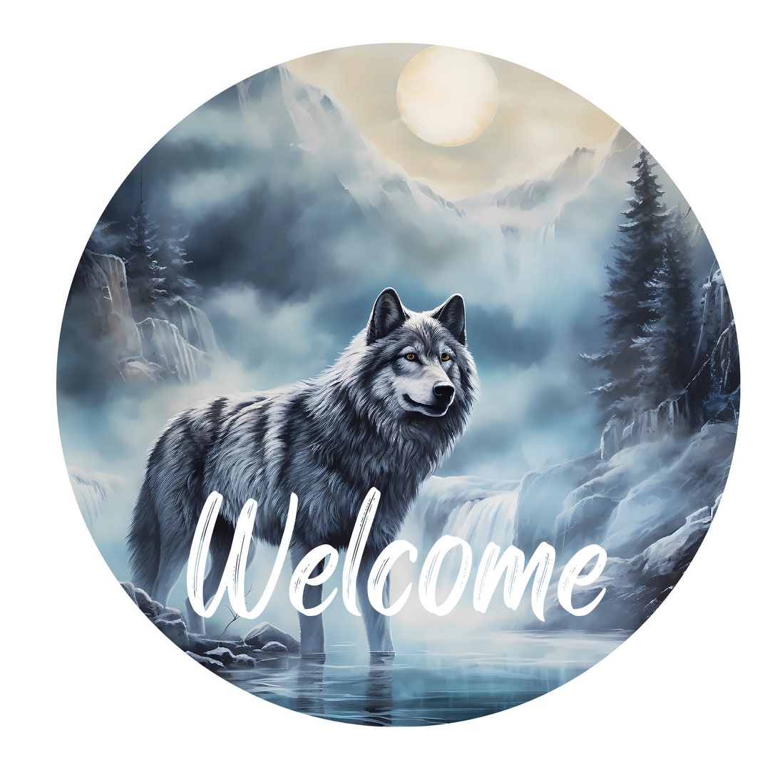 Welcome Wolf Wreath Sign, Metal Wolf Sign , Wolf Wreath Sign, Wreath ...