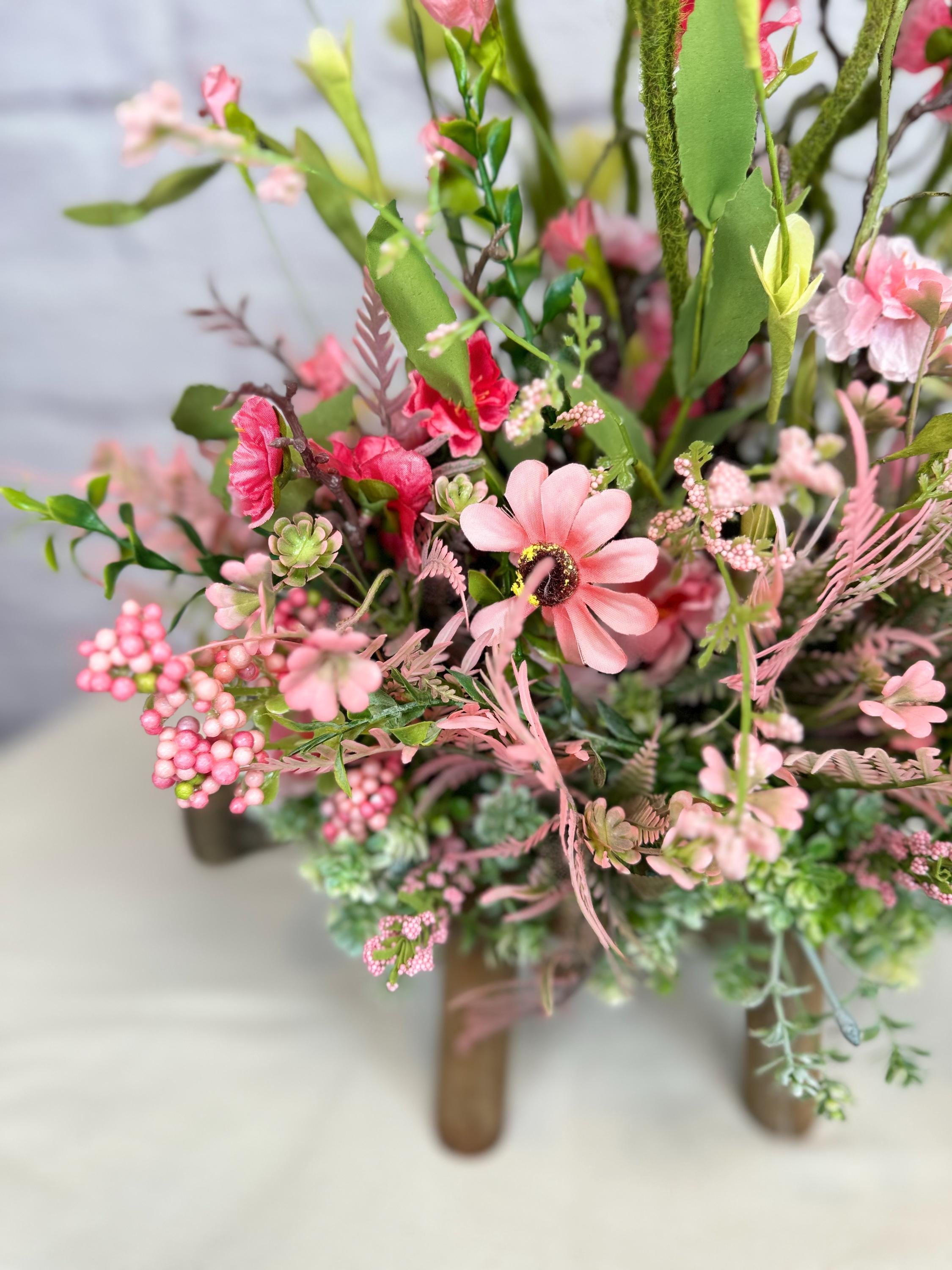 Handcrafted Spring Floral Arrangement: Pink & Green Farmhouse ...