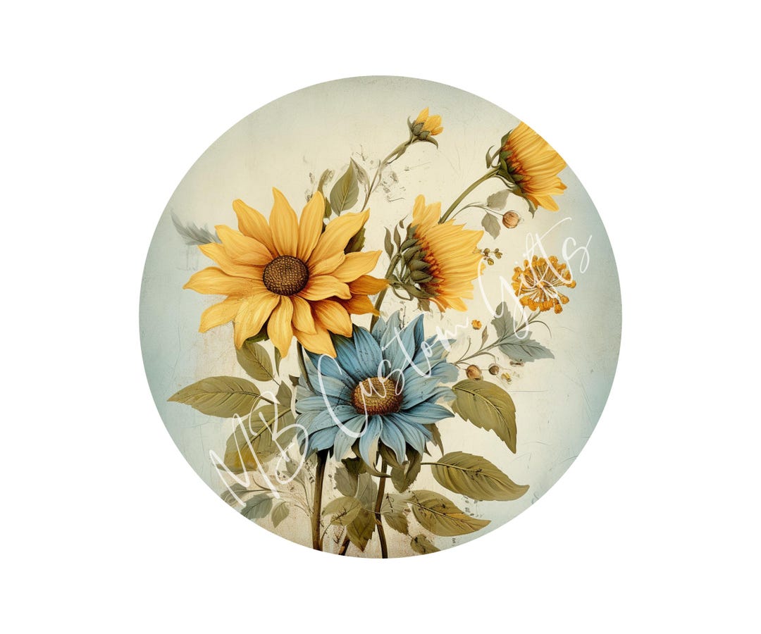 Yellow and Blue Welcome Wreath Sign, Metal Sunflowers Sign, Blue and ...