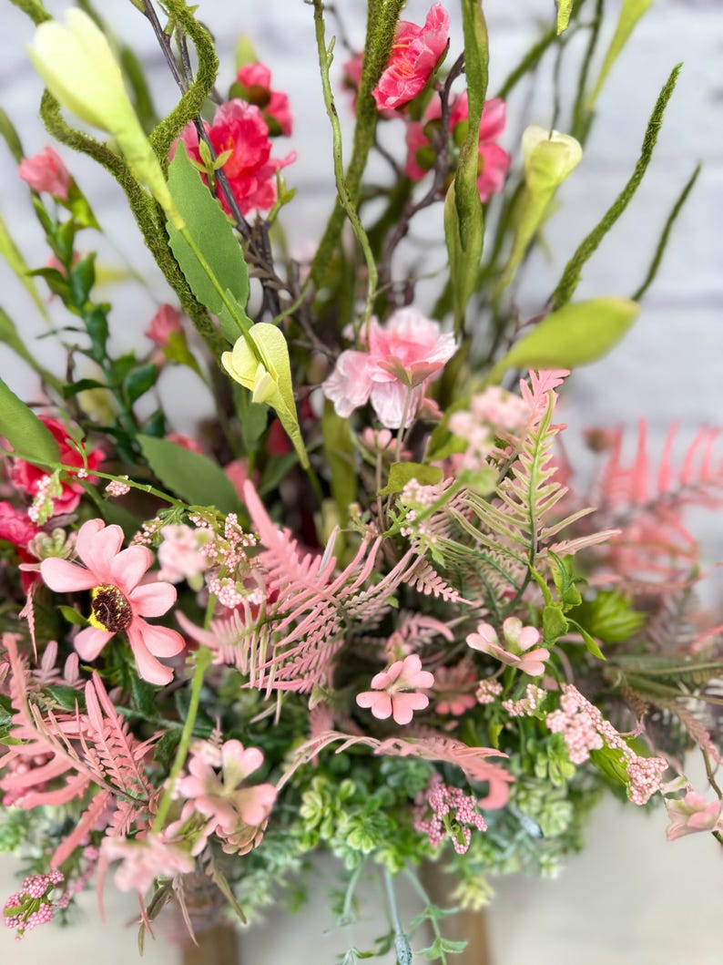 Handcrafted Spring Floral Arrangement: Pink & Green Farmhouse ...