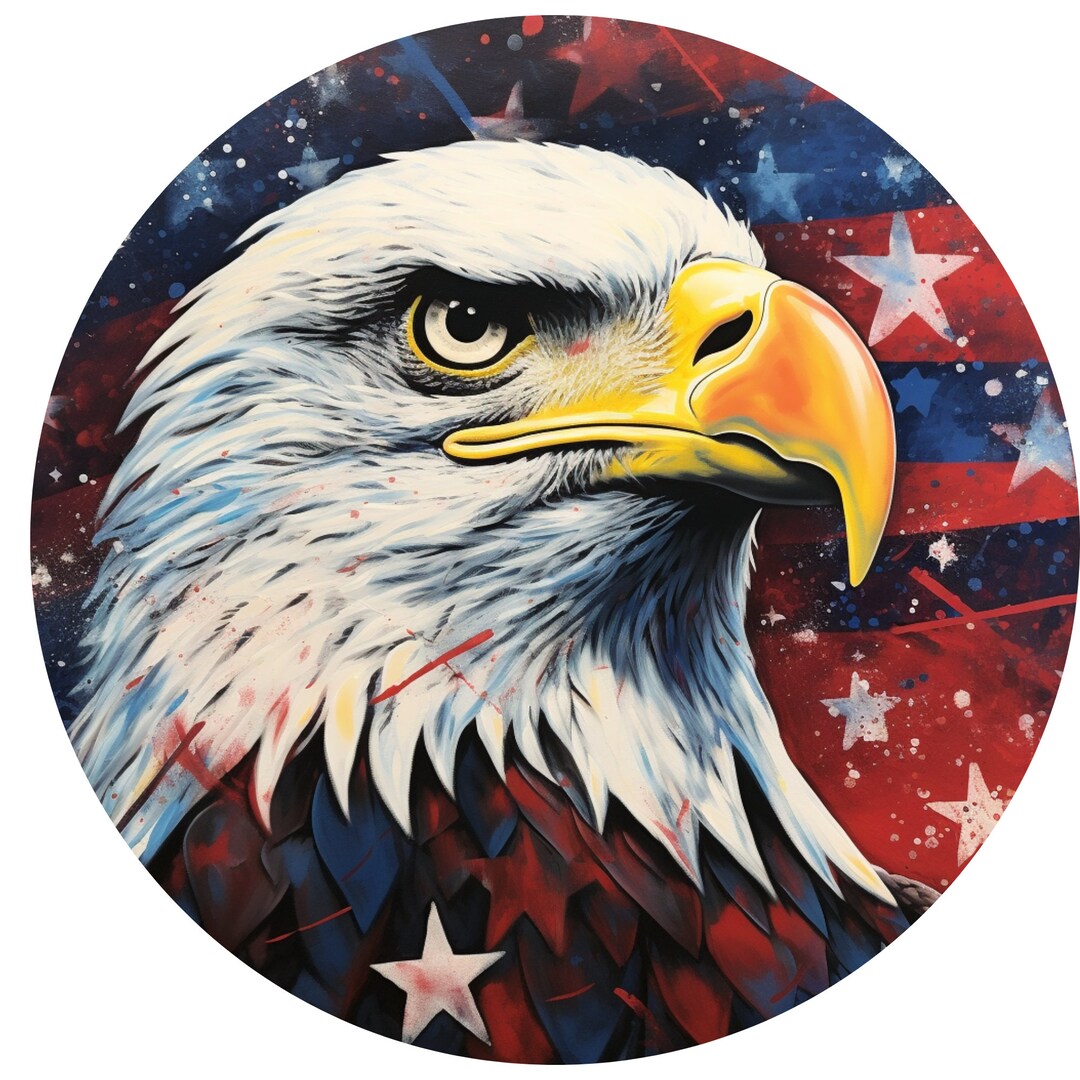Bald Eagle With Flag Sign Attachment, Metal Bald Eagle Sign, Wreath ...