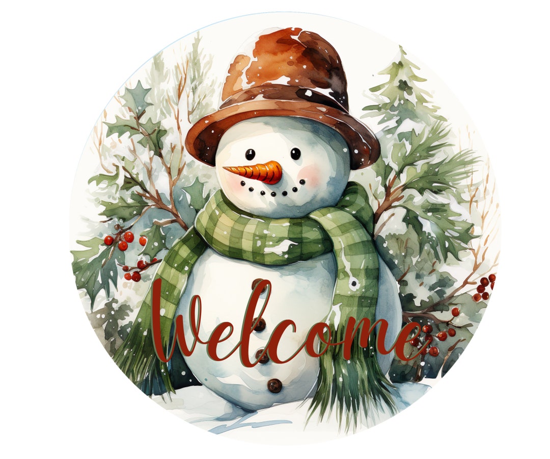 Snowman Welcome Wreath Sign, Metal Snowman Sign, Snowman Wreath Sign ...