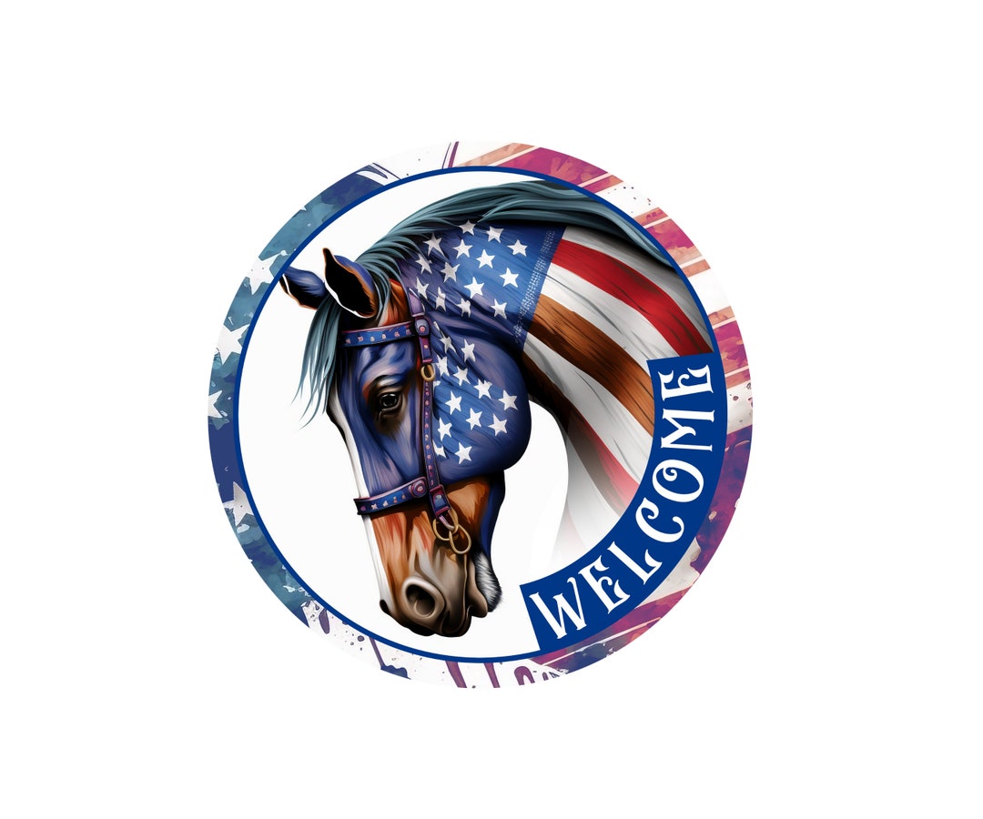 Horse Welcome Fourth of July Wreath Sign, Metal Horse Sign, Horse Wreath Sign, Wreath Attachment ...