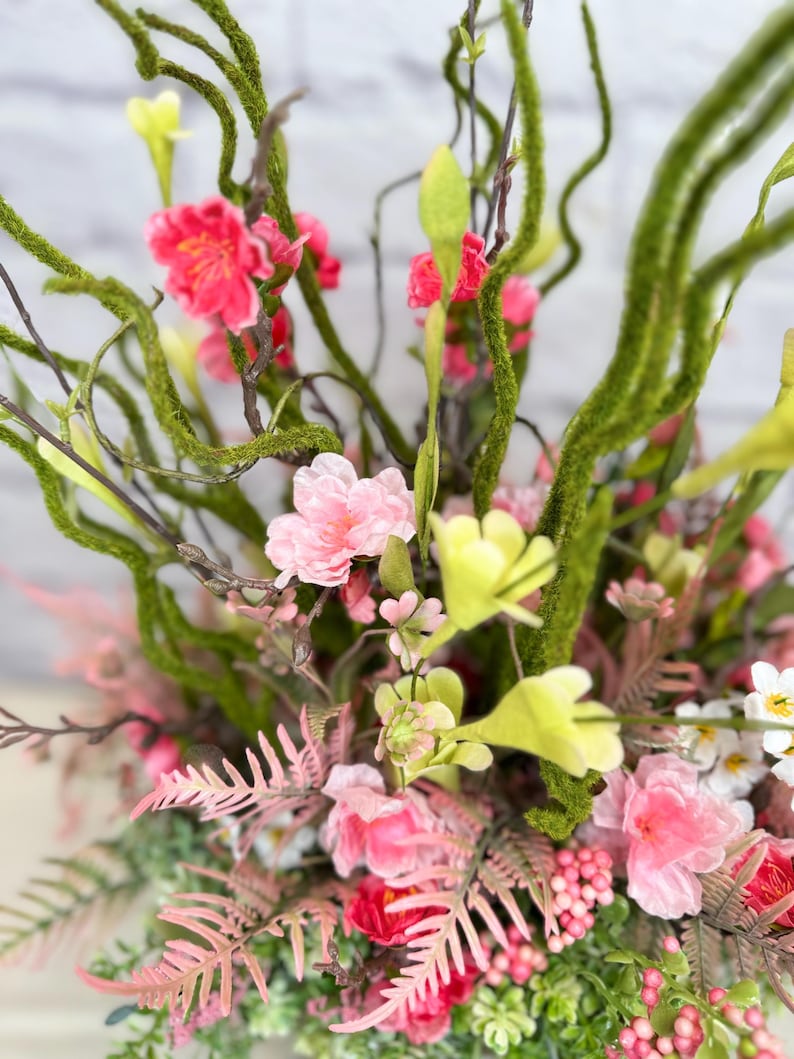 Handcrafted Spring Floral Arrangement: Pink & Green Farmhouse ...