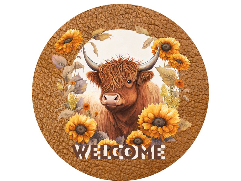 Farmhouse Sunflower Highland Cow Sign: Rustic Wreath Attachment - Etsy