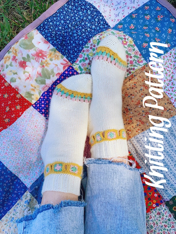 Knit Sock Pattern//granny Square Socks//vintage Crochet Sock - Etsy