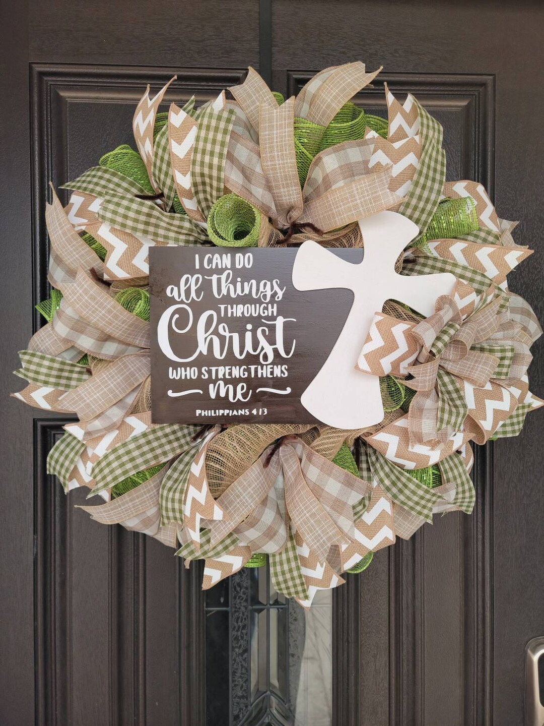 Christian Front Door Wreath, Faith Farmhouse Wreath With Cross ...