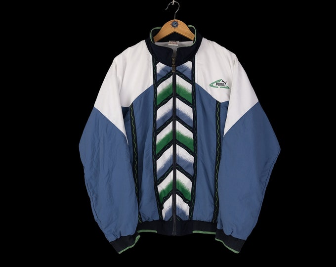 90s Rare Vintage Men's PUMA White Blue Abstract Track Jacket Size M ...