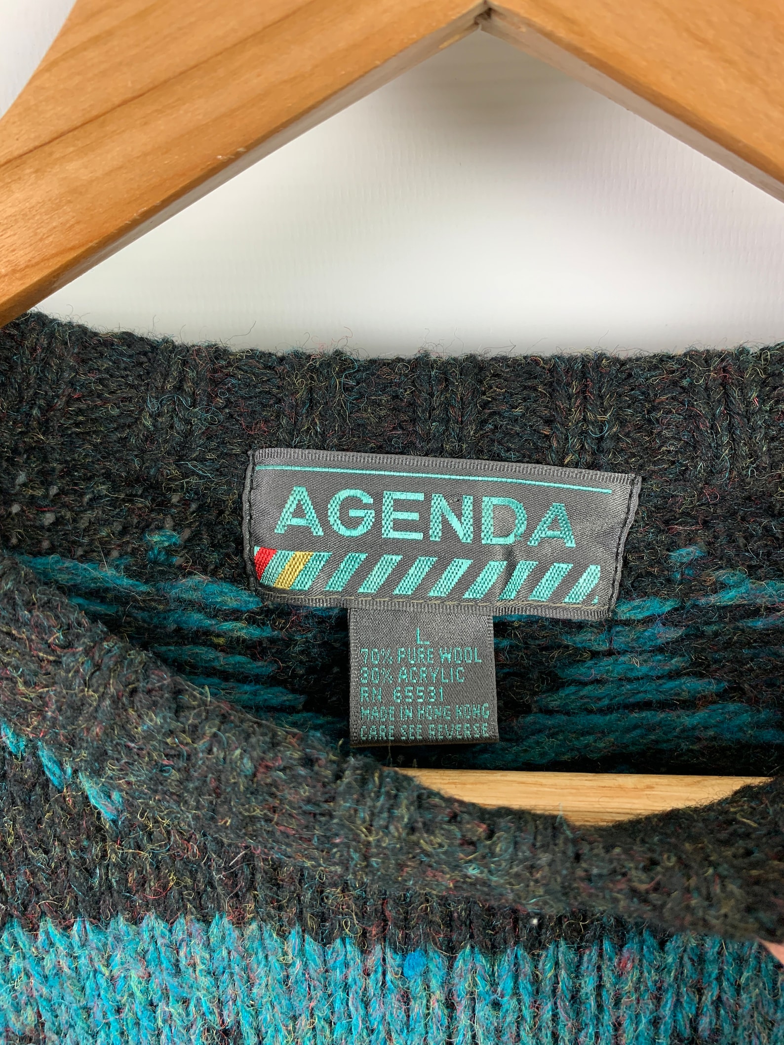 Vintage Men's AGENDA Abstract Pattern Wool Pullover Sweater Size L Made ...