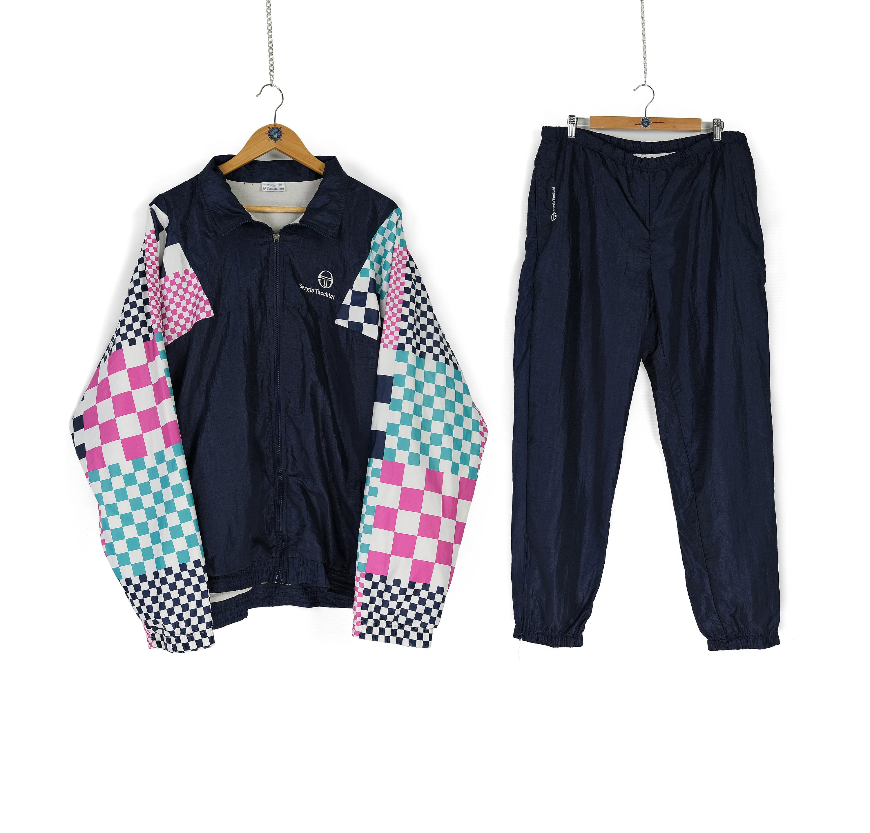 Rare Vintage Men's SERGIO TACCHINI Navy Blue Multicolor Tracksuit Size ...