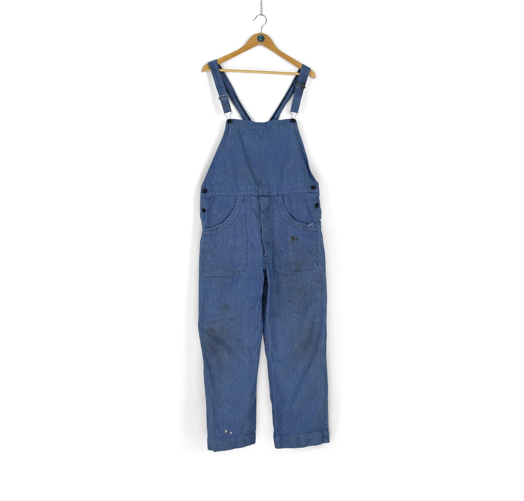 Vintage Men's Lutteurs Sanfor Worn Faded Blue Overalls Size 52 70s ...