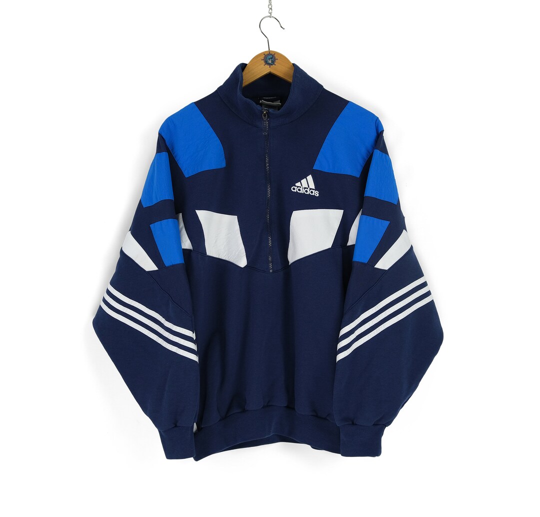 Rare Vintage Men's ADIDAS Half Zip Blue White Sweatshirt Size M Retro ...